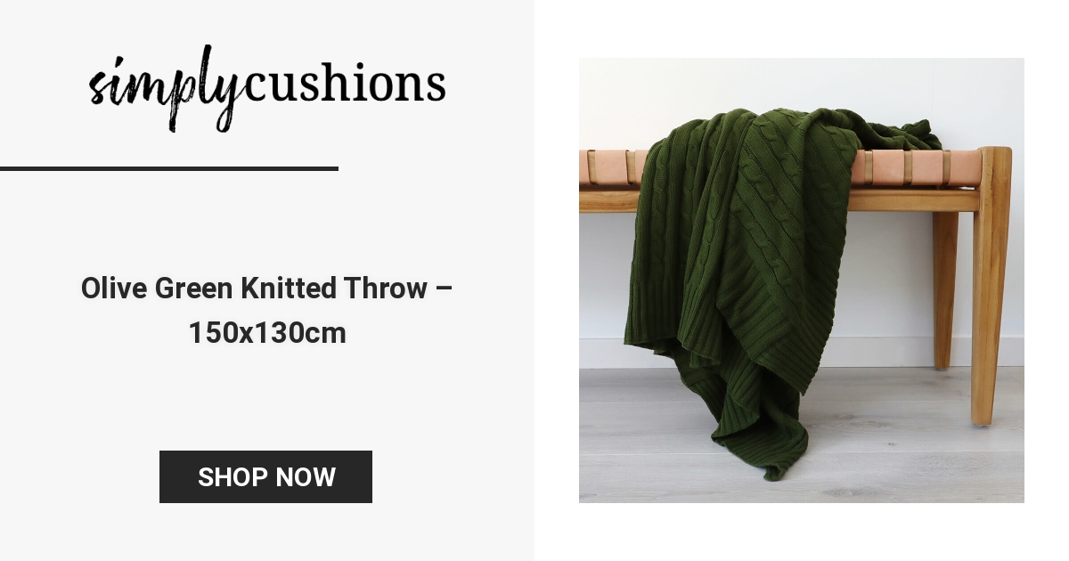 Olive Green Knitted Throw – 150x130cm